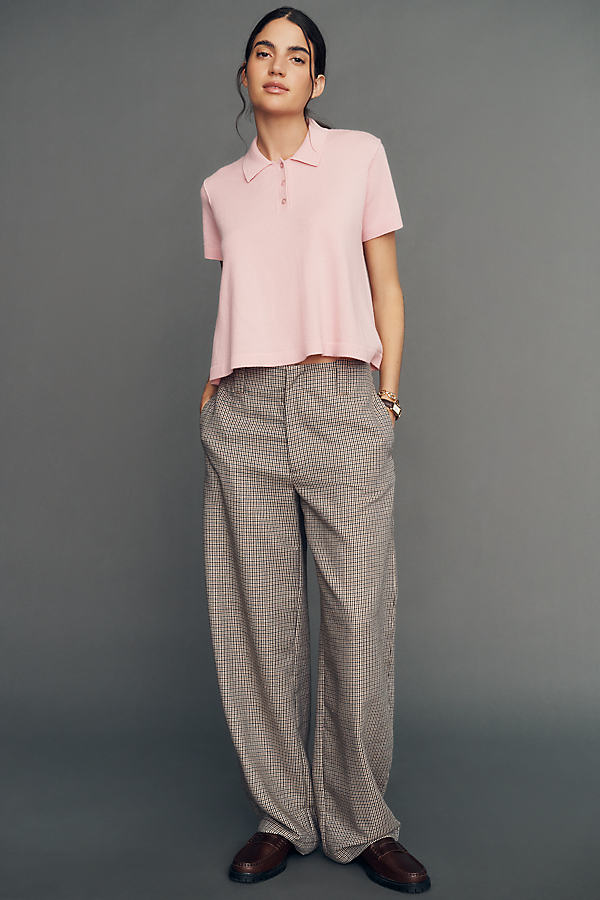 MAEVE Maeve Short Sleeve Wool-Cashmere Blend Polo Top